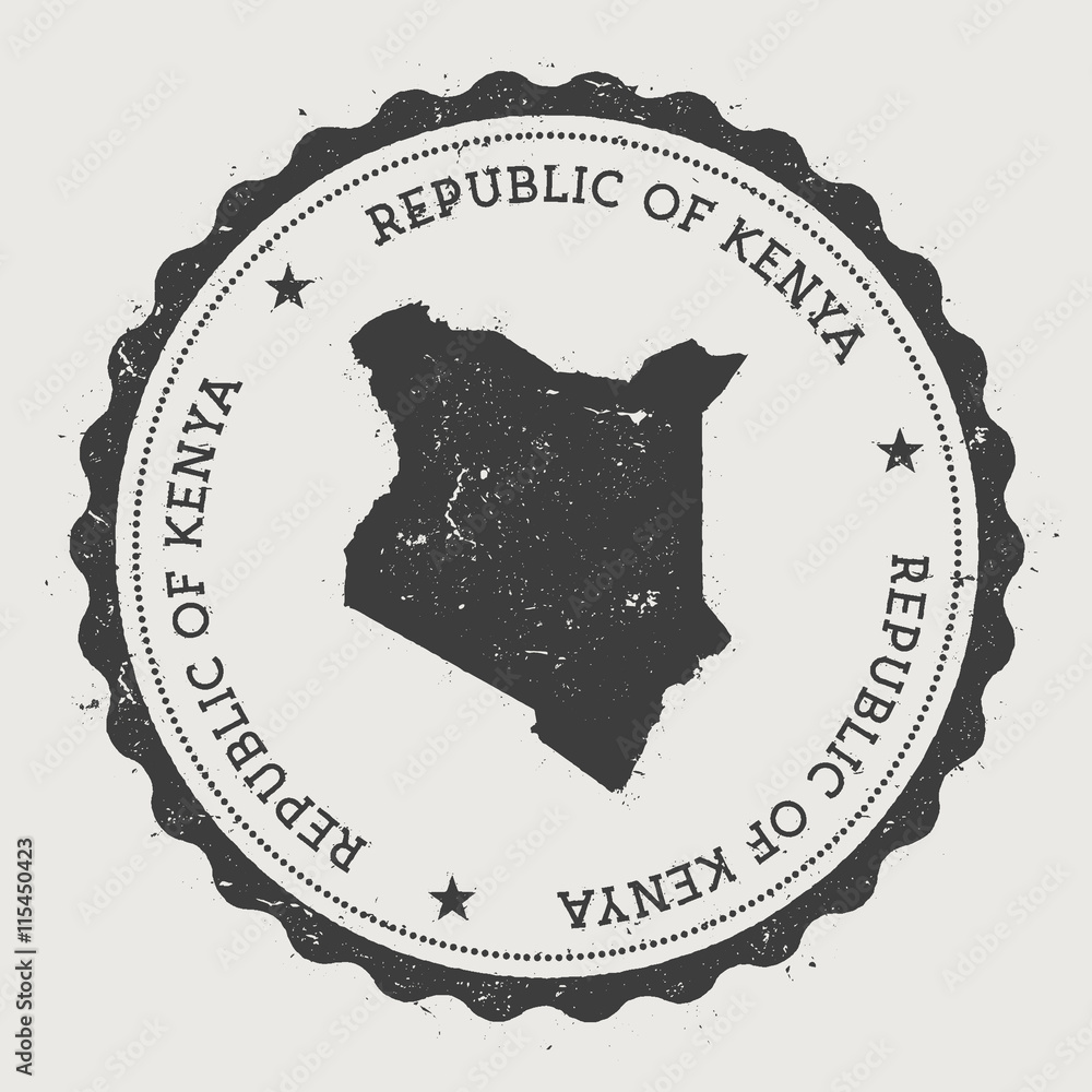 Kenya hipster round rubber stamp with country map. Vintage passport ...