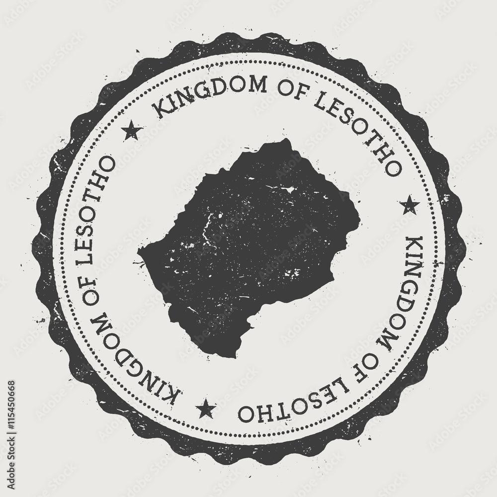 Lesotho hipster round rubber stamp with country map. Vintage passport ...