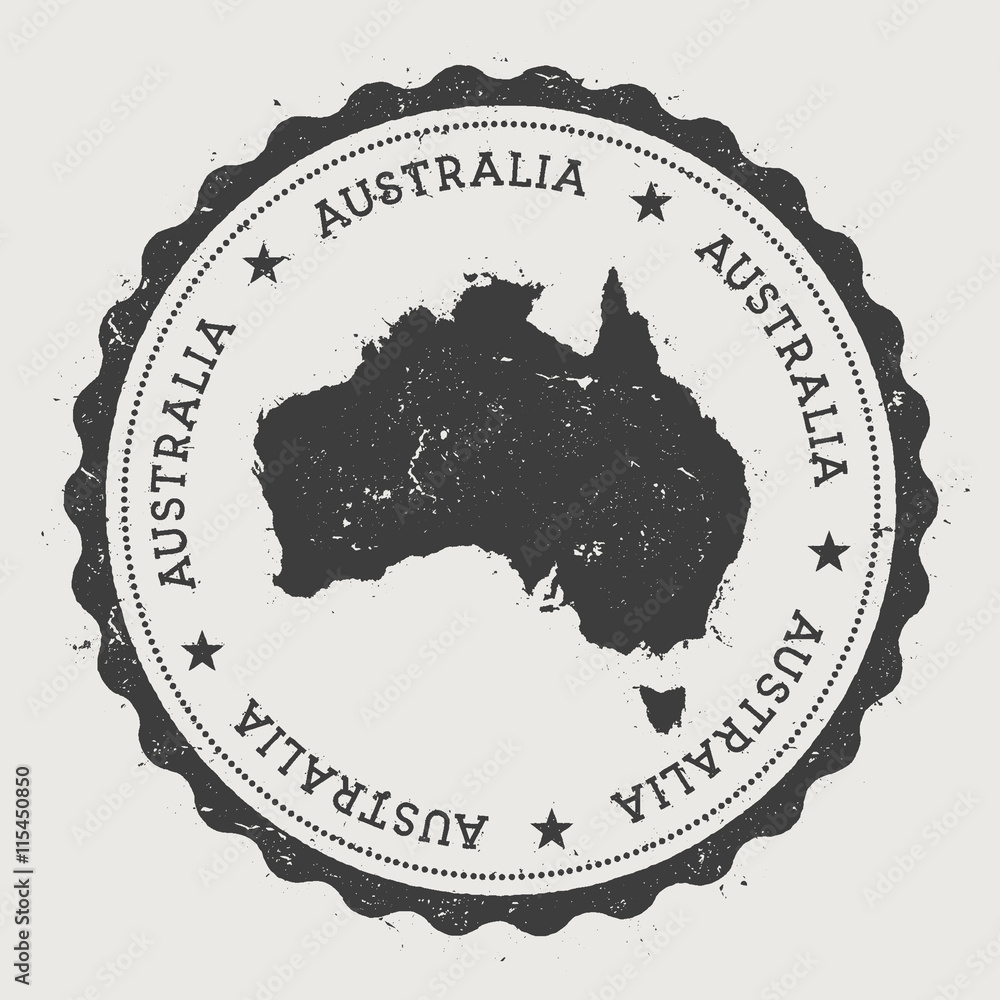 Australia hipster round rubber stamp with country map. Vintage passport ...