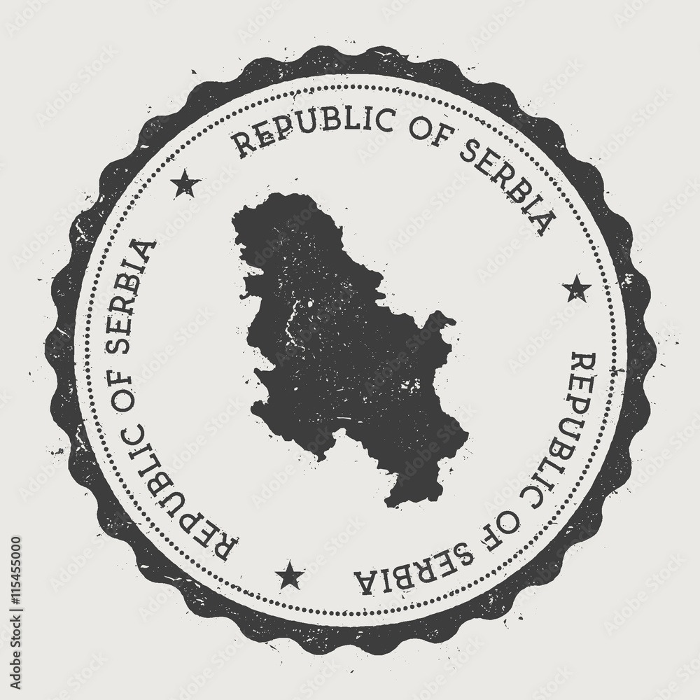 Serbia hipster round rubber stamp with country map. Vintage passport ...