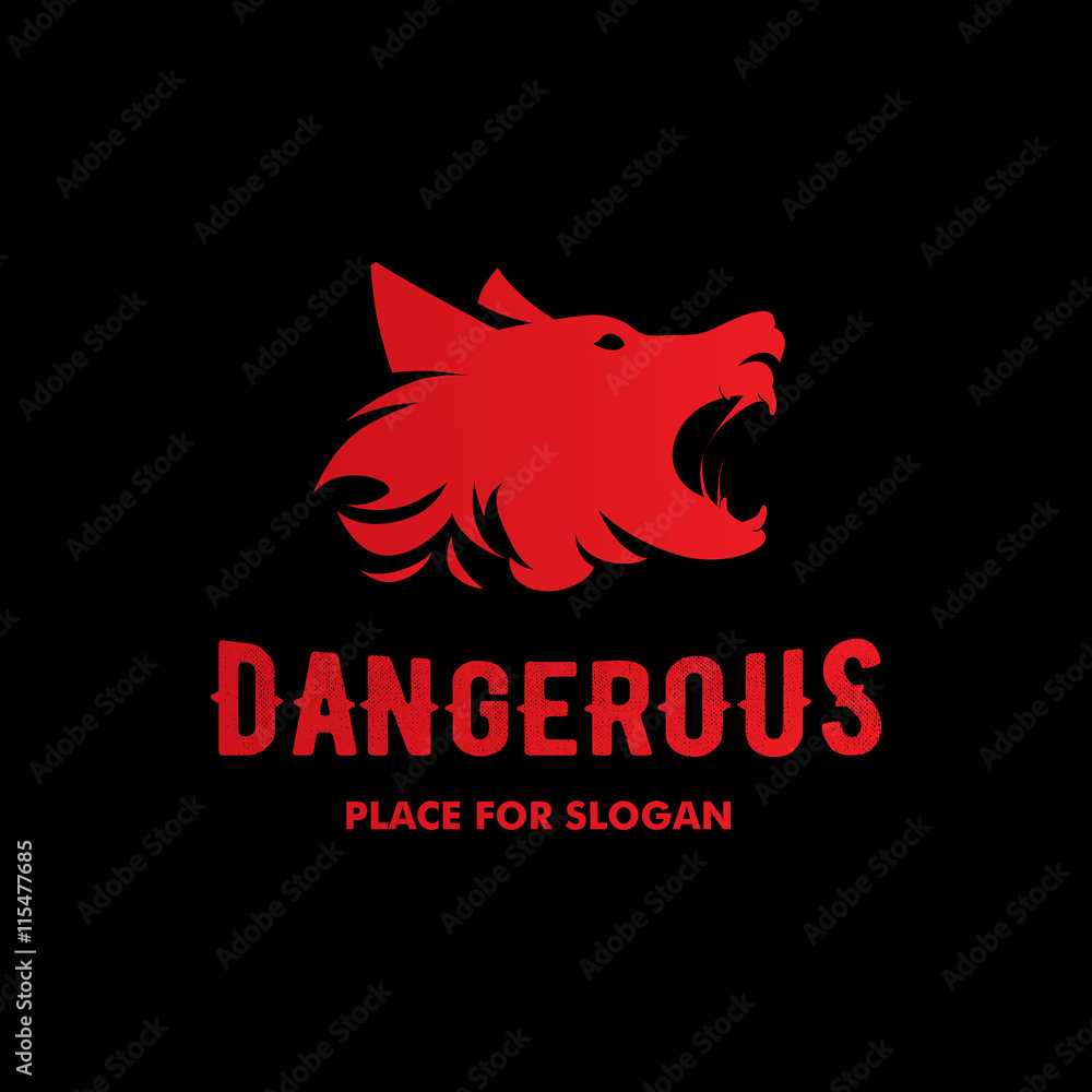 Isolated angry dog side view vector logo. Dangerous animal contour ...