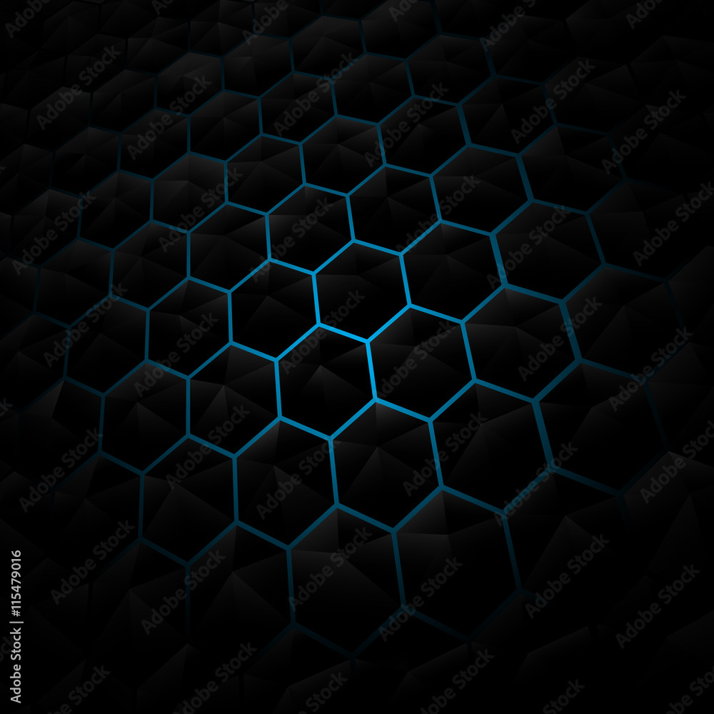 Abstract Black Hexagon Pattern Background Blue Lighting Geomet Stock Vector Adobe Stock
