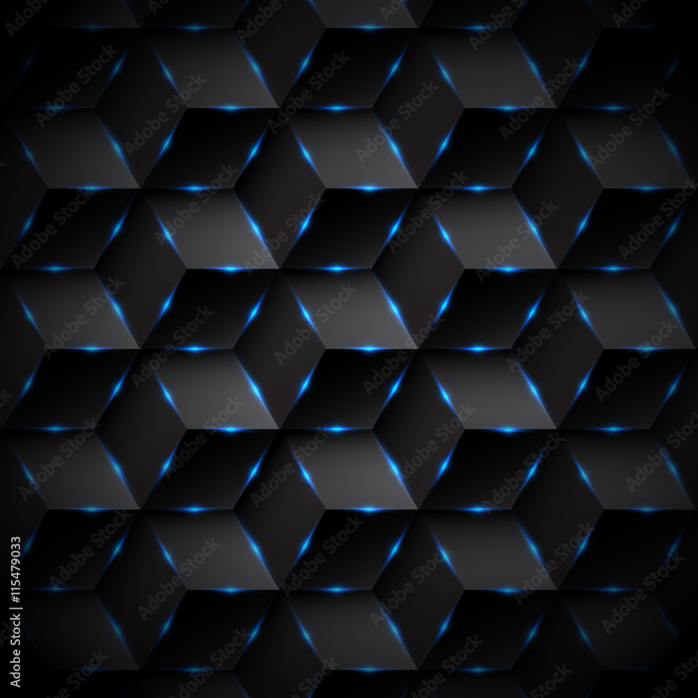 Abstract black rectangle pattern background. Blue lighting. Geom Stock ...