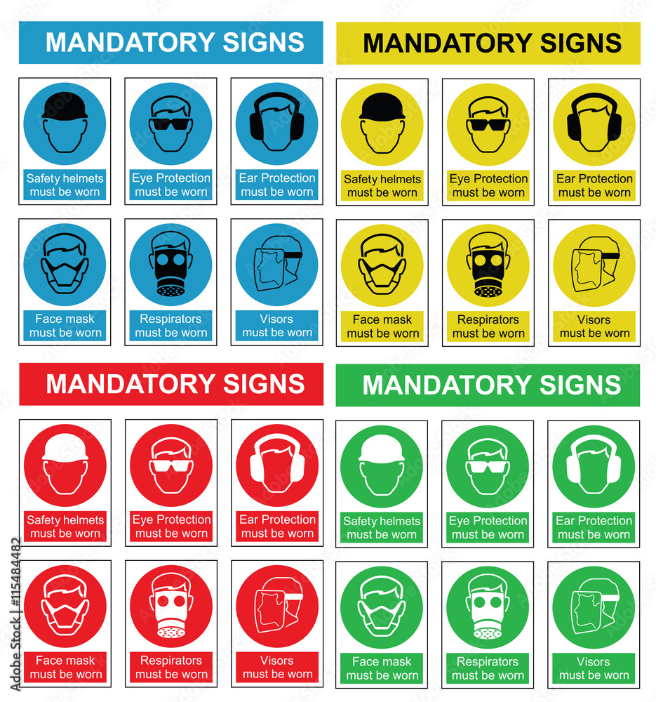 Four colour mandatory health and safety sign collection Stock Vector ...