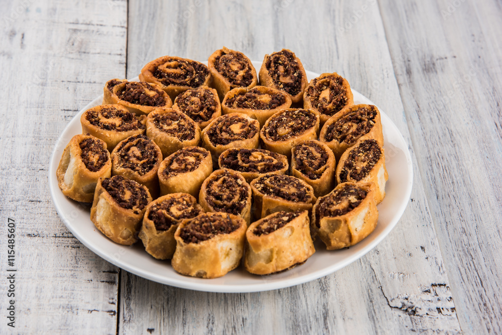 Indian spicy sweet fried snack also known as bakarwadi or bakarvadi or ...