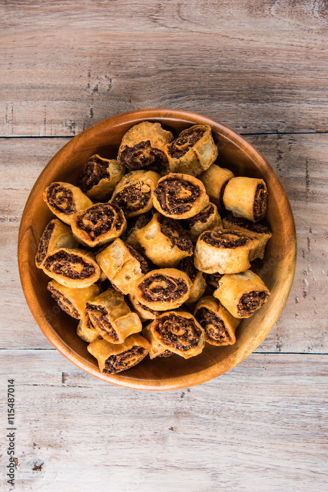 Indian spicy sweet fried snack also known as bakarwadi or bakarvadi or ...
