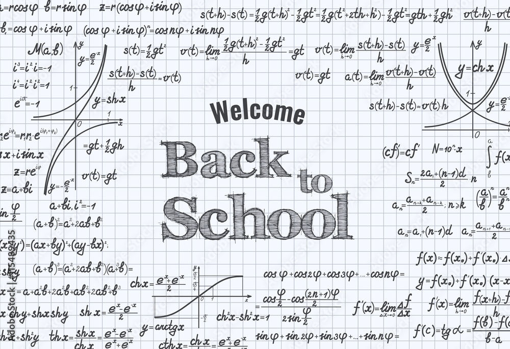 Words Welcome Back to School on squared notebook sheet. Vector ...