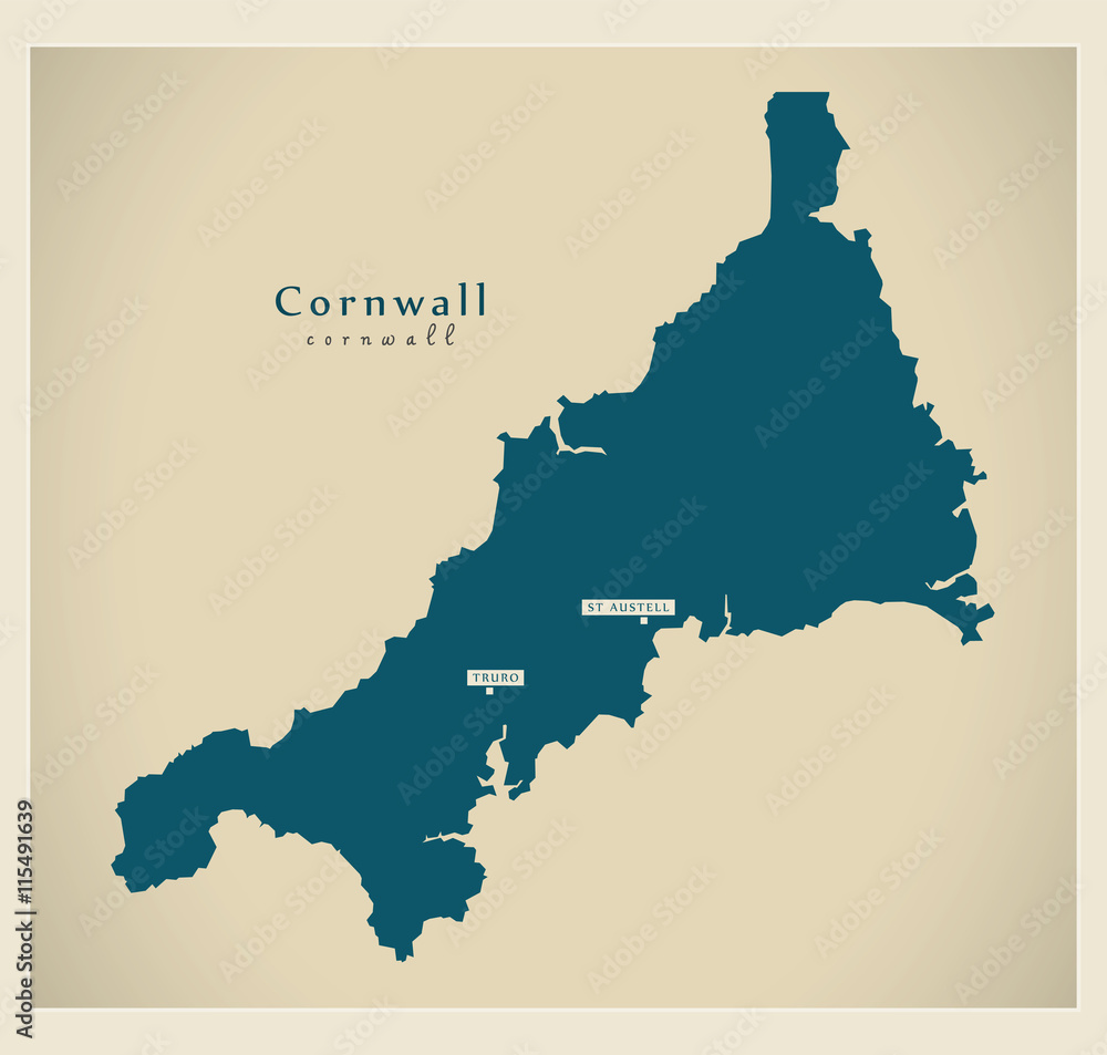 Photo & Art Print Modern Map - Cornwall unitary authority England UK ...