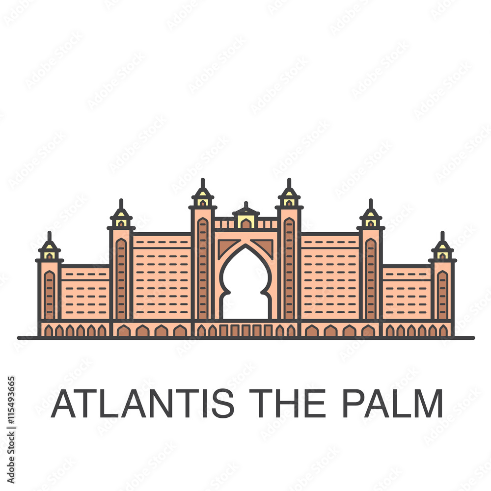Poster One of famous Dubai resort hotel colored illustration - Atlantis ...