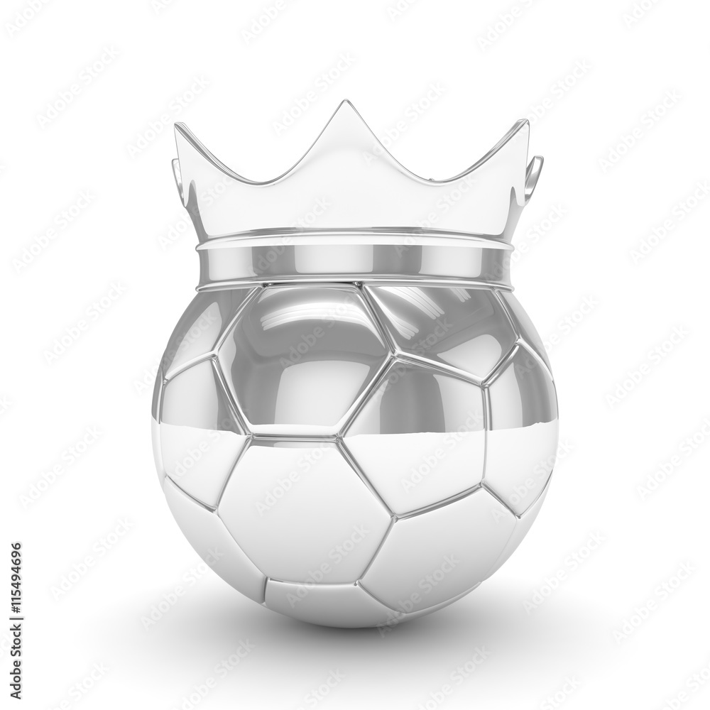 Silver soccer ball with silver crown on white background. 3D rendering ...