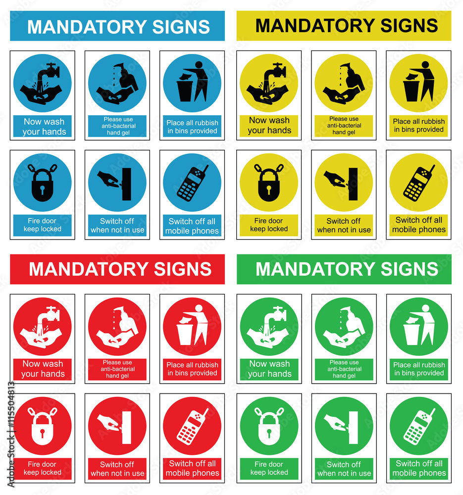 Four colour mandatory health and safety sign collection Stock Vector ...