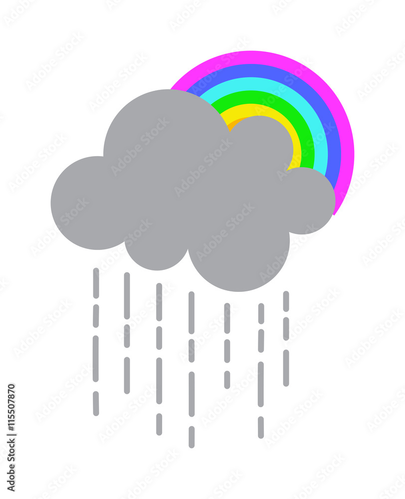 Vector illustration of cool single cloud and rainbow. Rain cloud with ...
