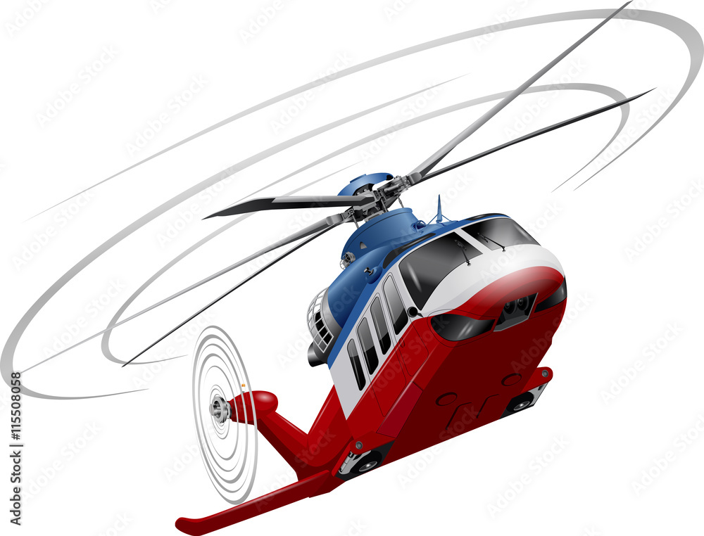 Poster Color image of a helicopter (red-white-blue) on a white ...