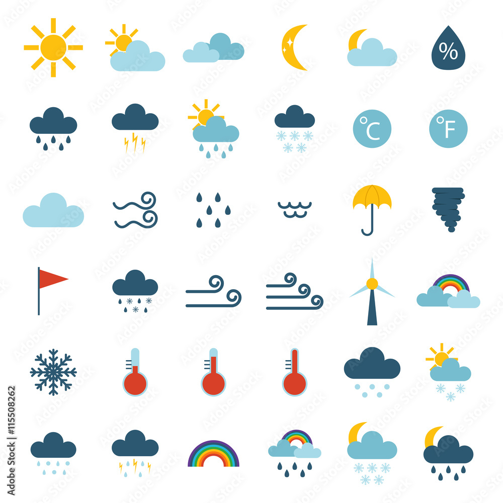 Weather icons thin line style flat design travel storm fog cold rainy ...