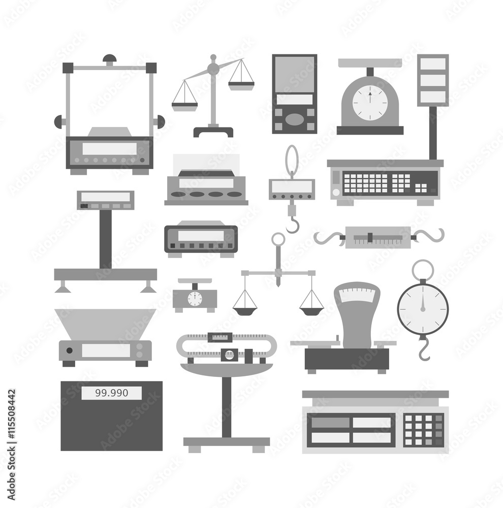 Web icon scales, weigh measurement. Isollated scales weighing ...