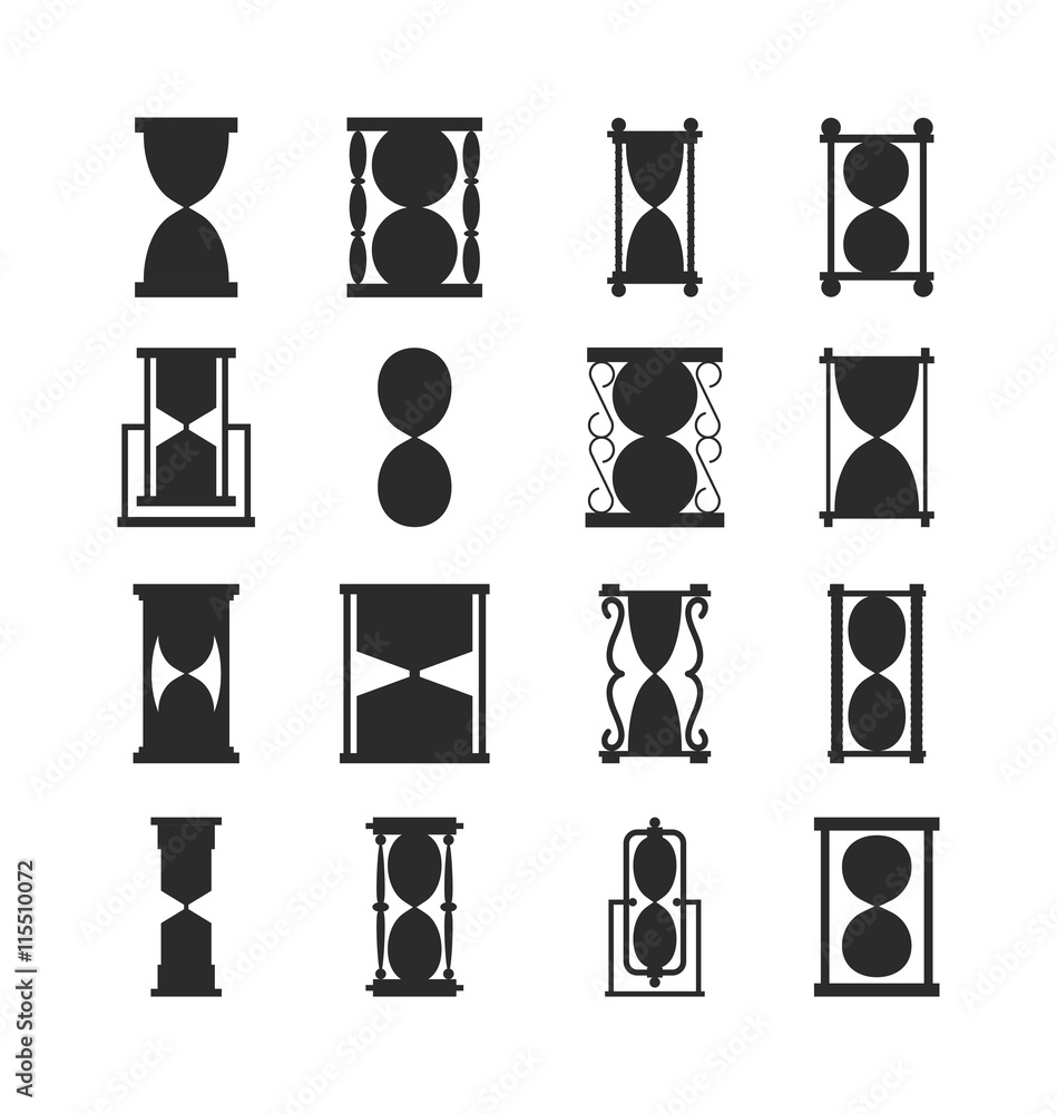 Transparent sandglass icons set, time hourglass, sand clock flat design ...