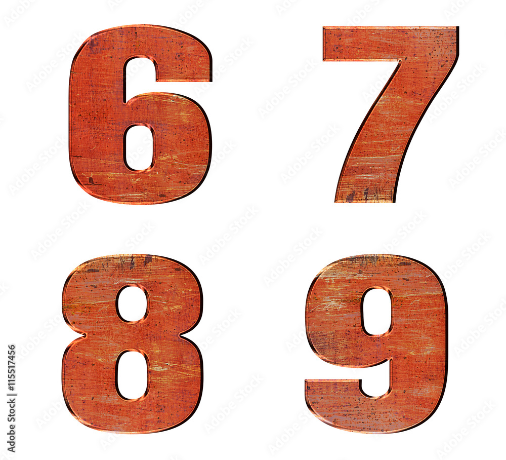 old rusty metal english alphabet, numbers and signs with white ...