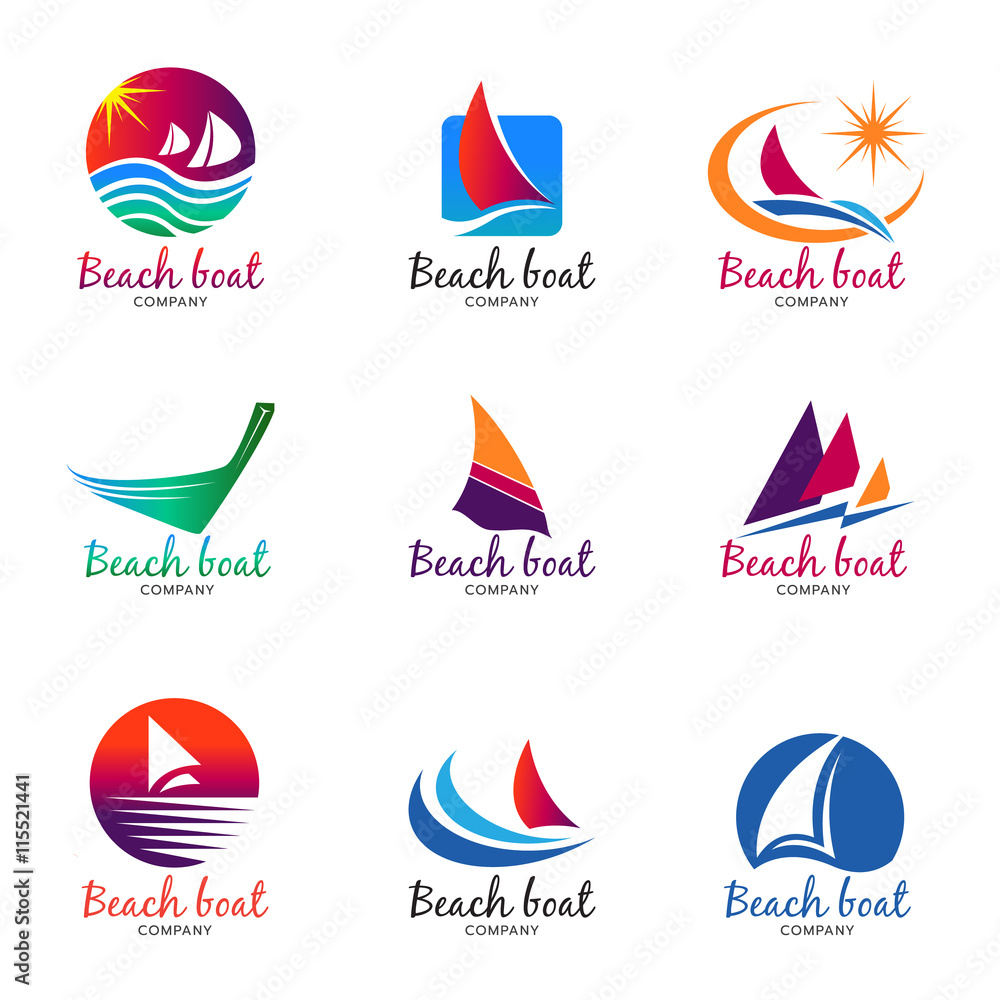 Beach and Boat logo vector illustration set design Stock Vector | Adobe ...