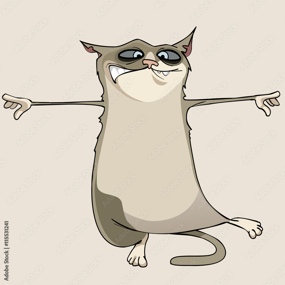 funny cartoon cat dancing arms outstretched to the sides Stock Vector ...