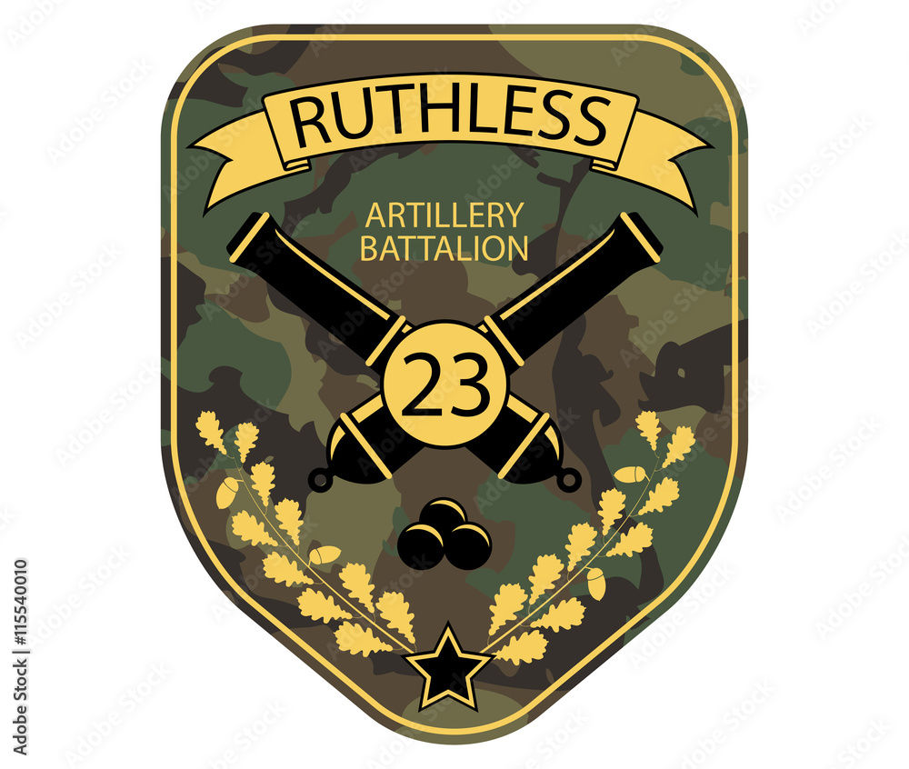 Artillery military emblem patch with cannons, ribbon and oak branch ...