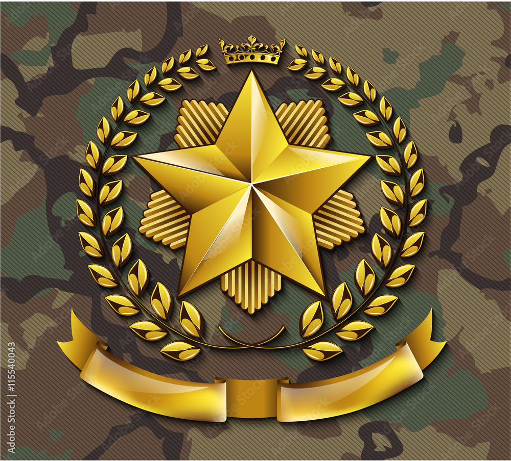 Vector golden laurel wreath honor star award on camouflage background ...