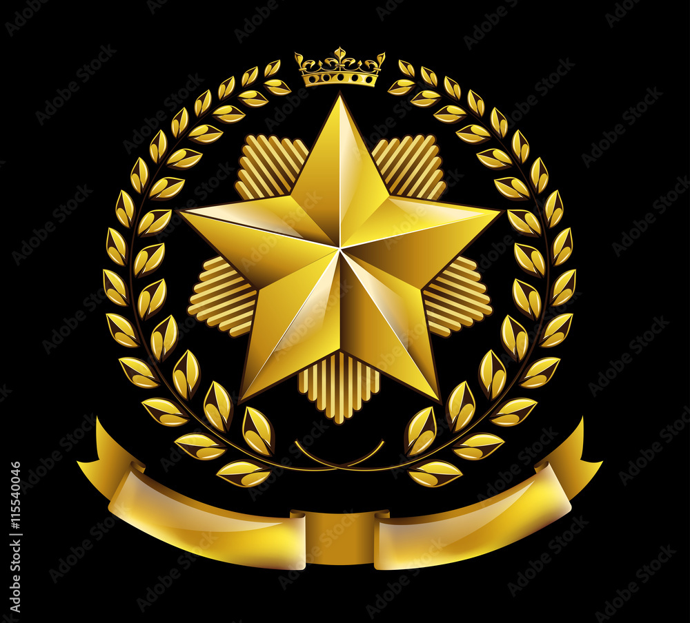 Vector golden laurel wreath honor star award isolated on black ...