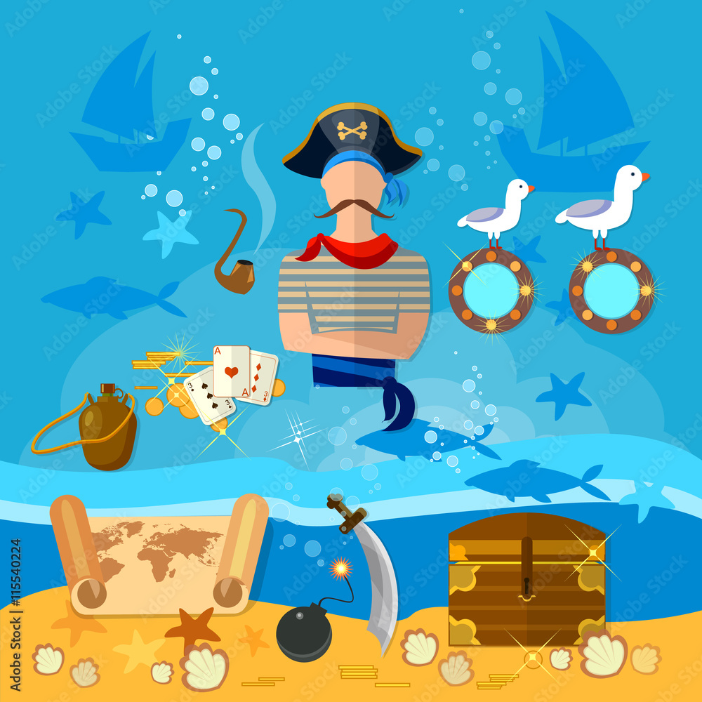 Pirate cartoon old map pirate treasure Stock Vector | Adobe Stock