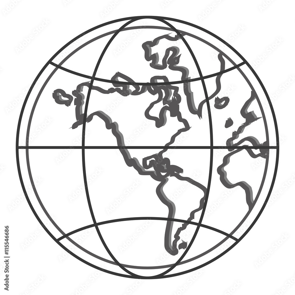 Flat Design Earth Globe With Latitudes And Meridians Icon Vector