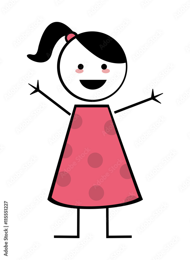 flat design happy girl icon vector illustration stick figure Stock ...