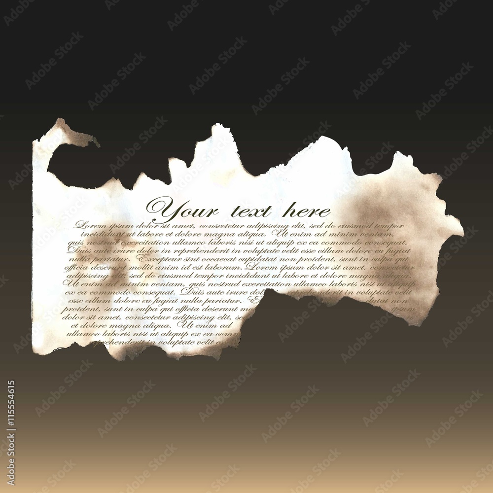 Charred paper. Papyrus, an old manuscript. Template, example Stock ...