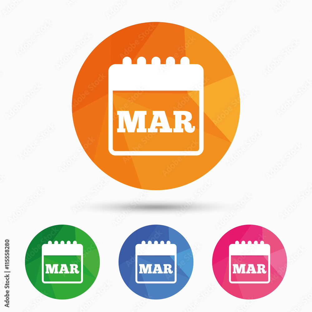 Calendar sign icon. March month symbol. Stock Vector | Adobe Stock
