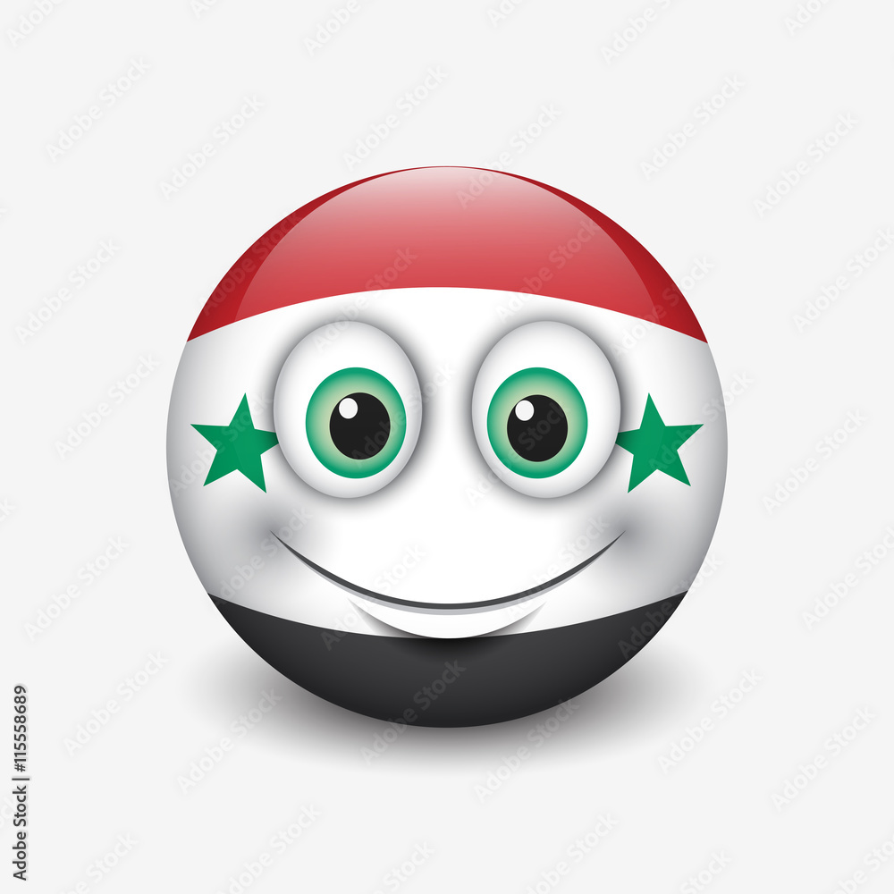 Cute emoticon isolated on white background with Syria flag motive ...