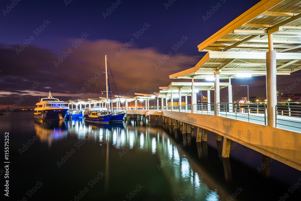 Pier in Manila Bay at night, in Pasay, Metro Manila, The Philipp Stock ...