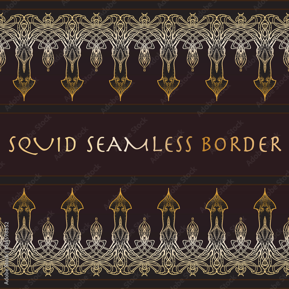 Squid seamless border. Gold and Brown. Stock Vector | Adobe Stock