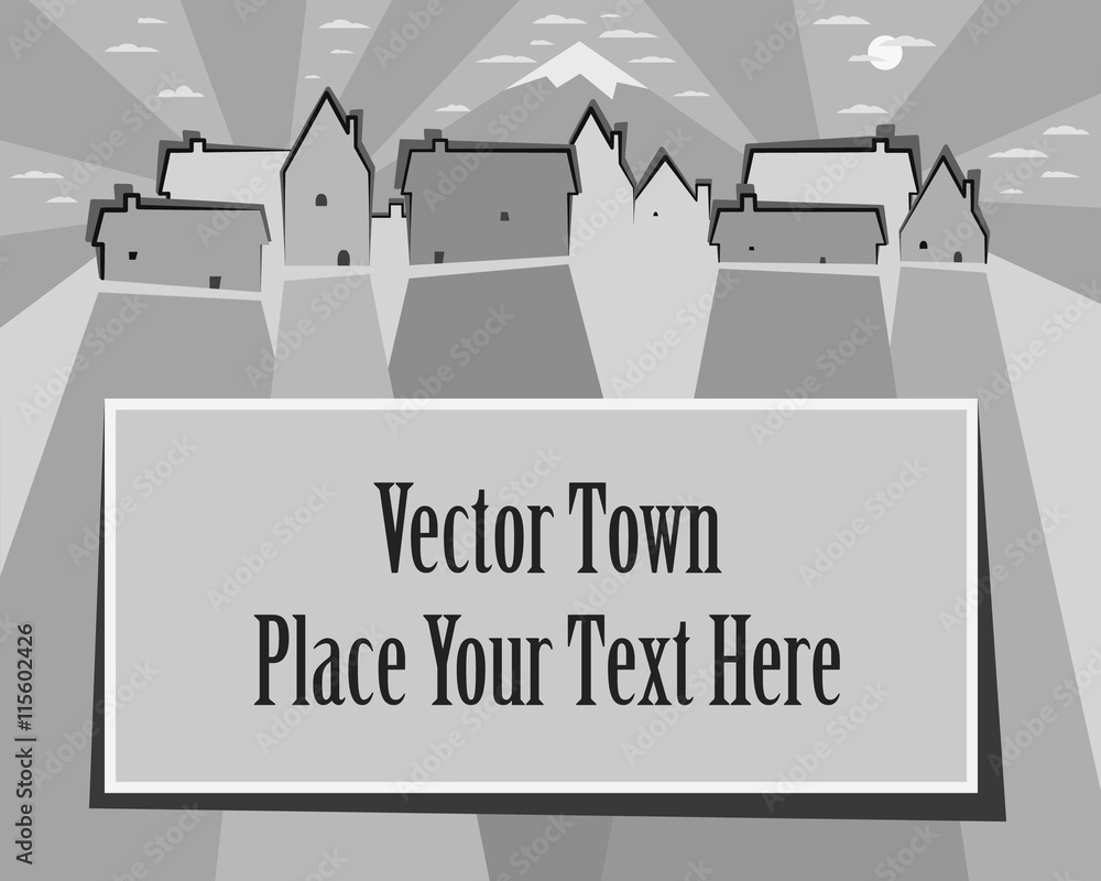 Black and White Town Vector with place for your text. Day version with ...