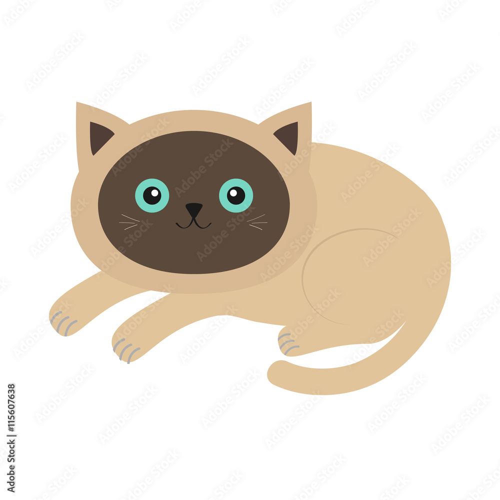 Lying siamese cat in flat design style. Cute cartoon character. Happy ...