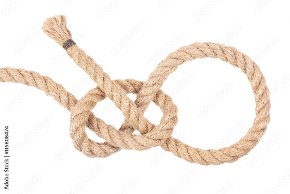 Visual material or guide on execution of "Lariat Loop Knot". Isolated ...
