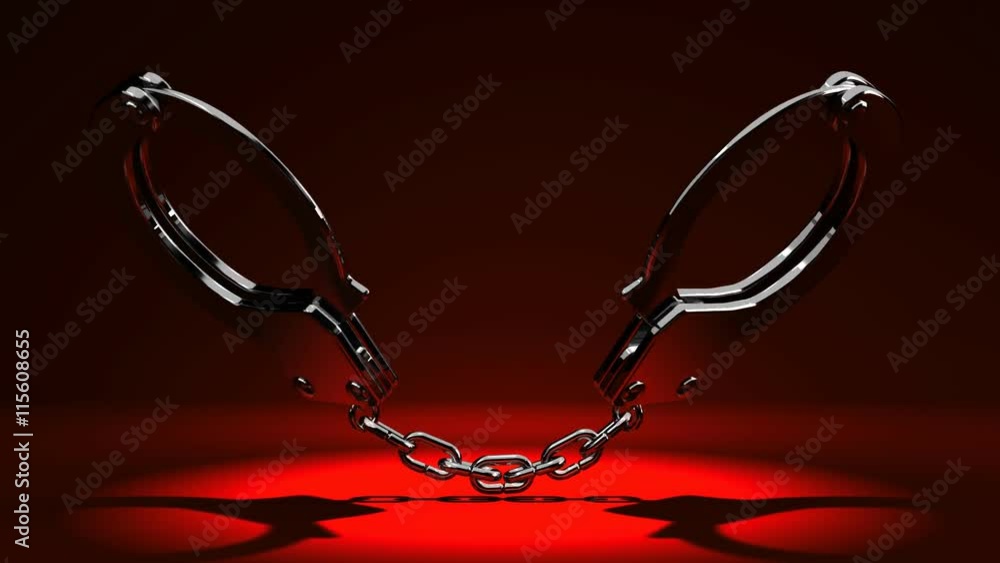 Handcuffs On Red Background. Loop able 3DCG render Animation. vídeo do ...