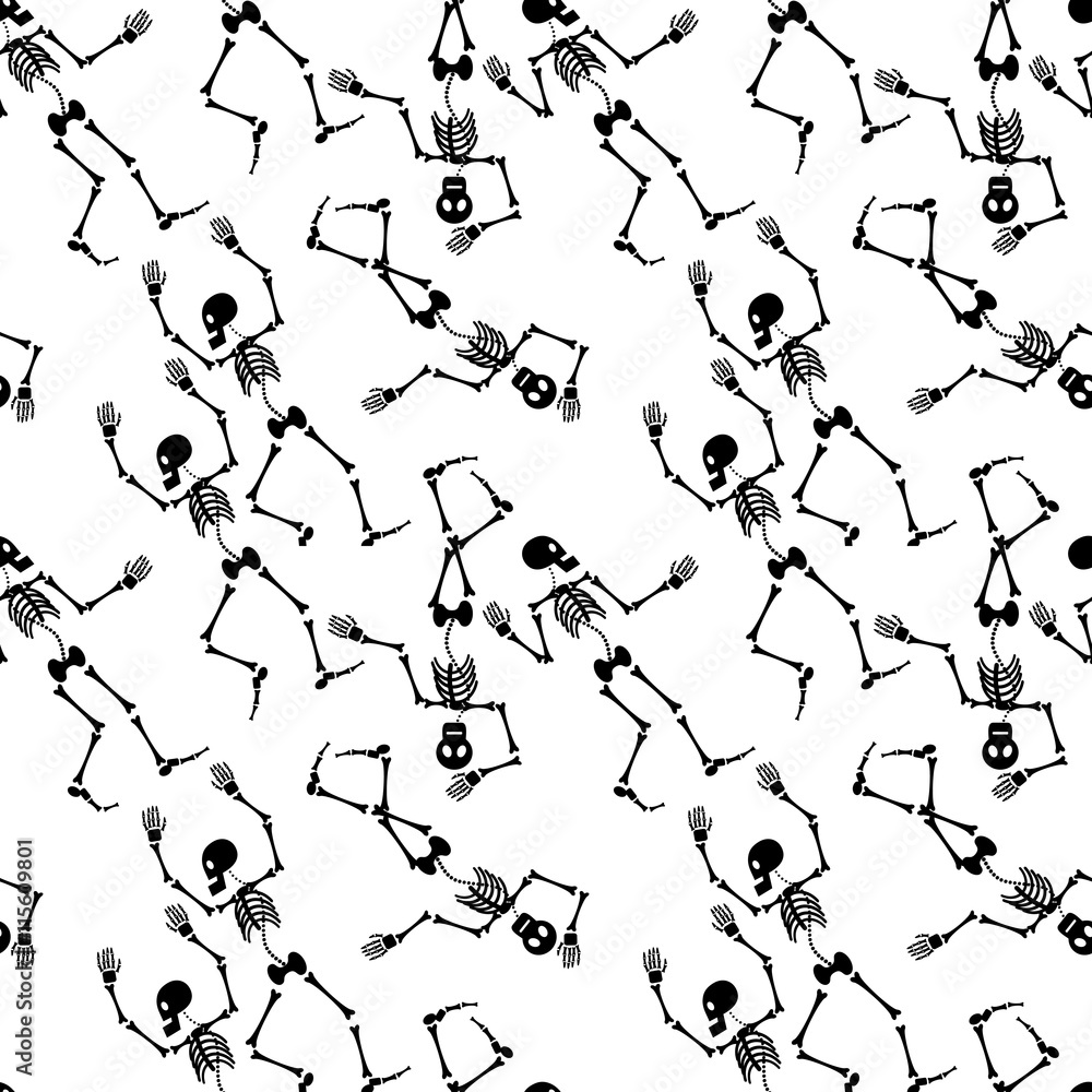 Seamless pattern with skeleton silhouette. Vector clip art. Stock ...