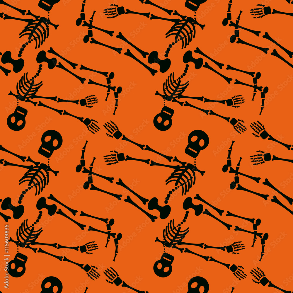 Seamless pattern with skeleton silhouette. Vector clip art. Stock ...