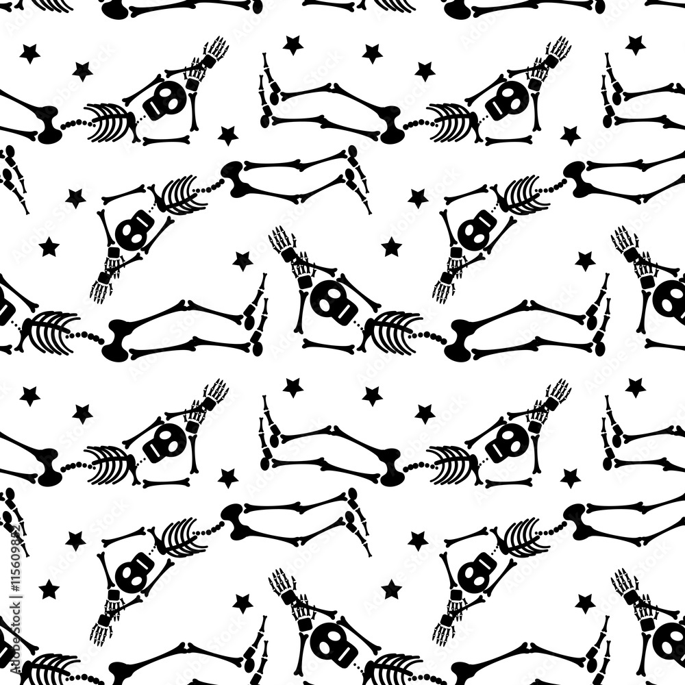 Seamless pattern with skeleton silhouette. Vector clip art. wall mural ...