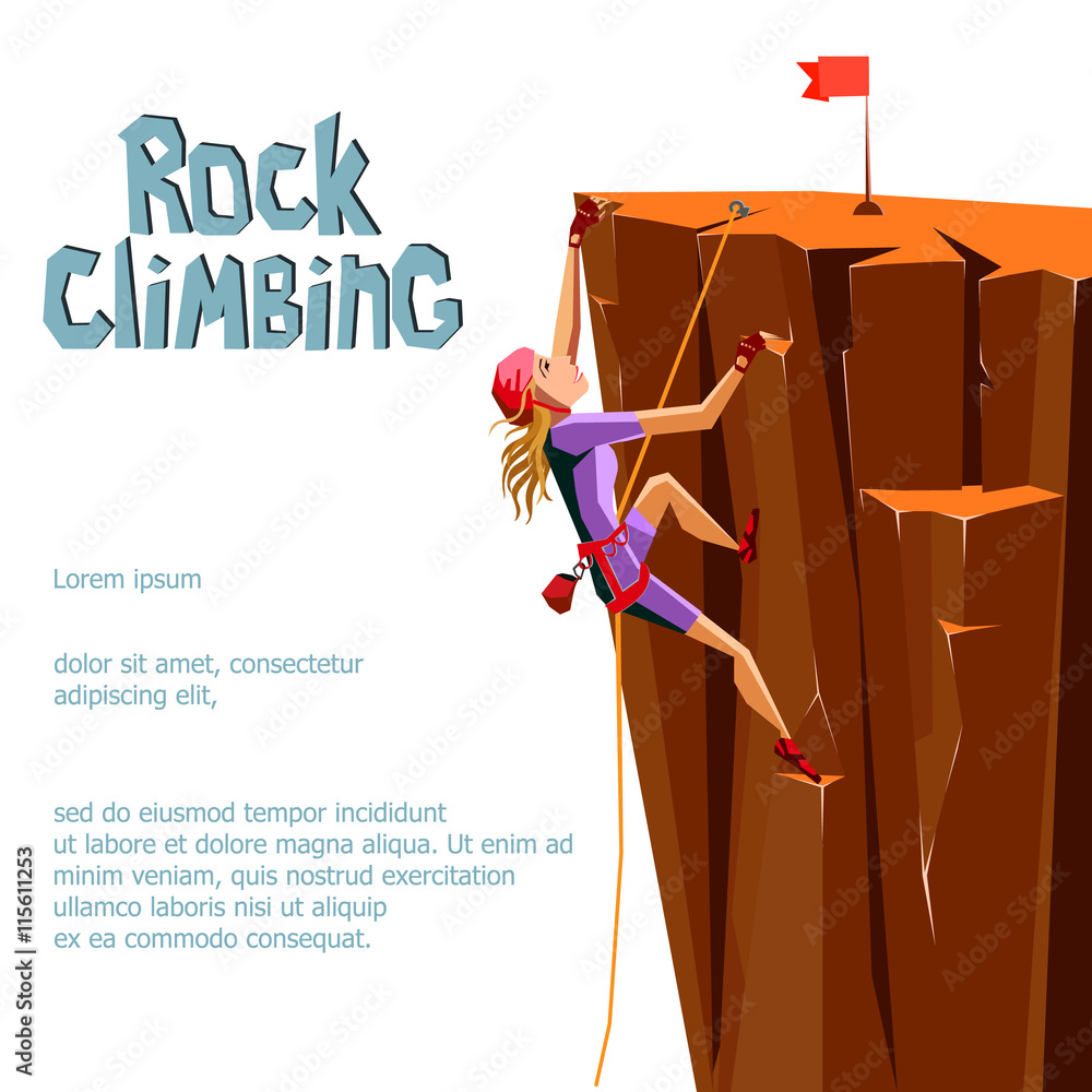 Rock Climbing girl. On sunset background. Bouldering sport. Graphic ...
