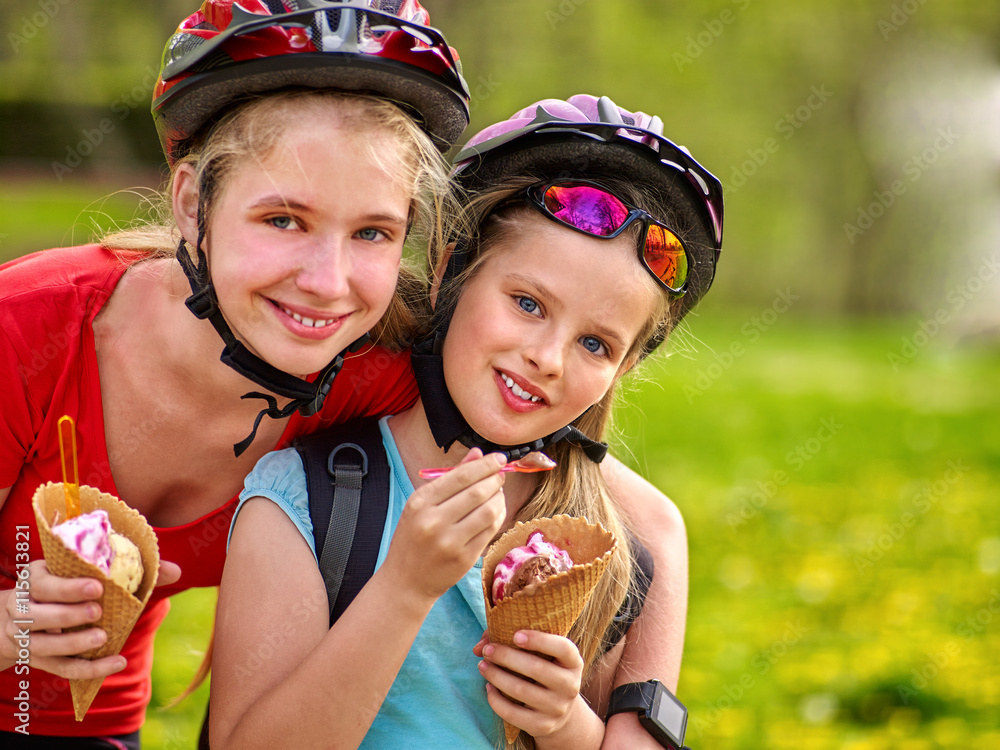 Bikes Bicyclist Girl Girls Wearing Bicycle Helmet With Rucksack Rides