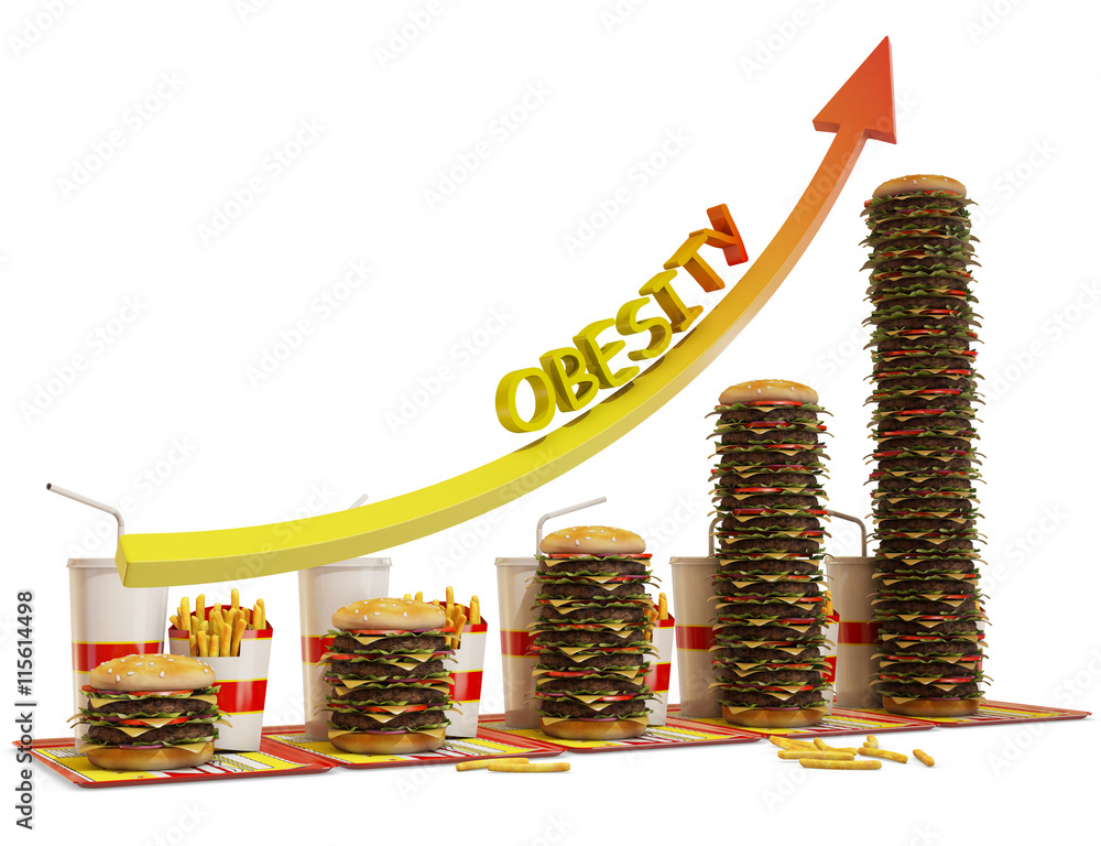 evolution of obesity with fast food meal, isolated, 3d rendering Stock ...