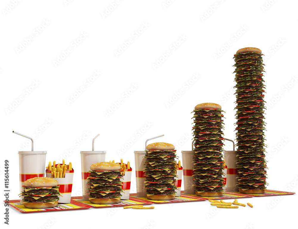 evolution of fast food meal, isolated, 3d rendering Stock Illustration ...