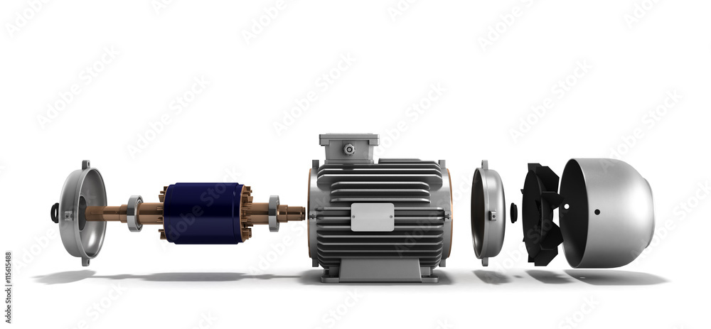 electric motor in disassembled state 3d render on a white backgr Stock ...