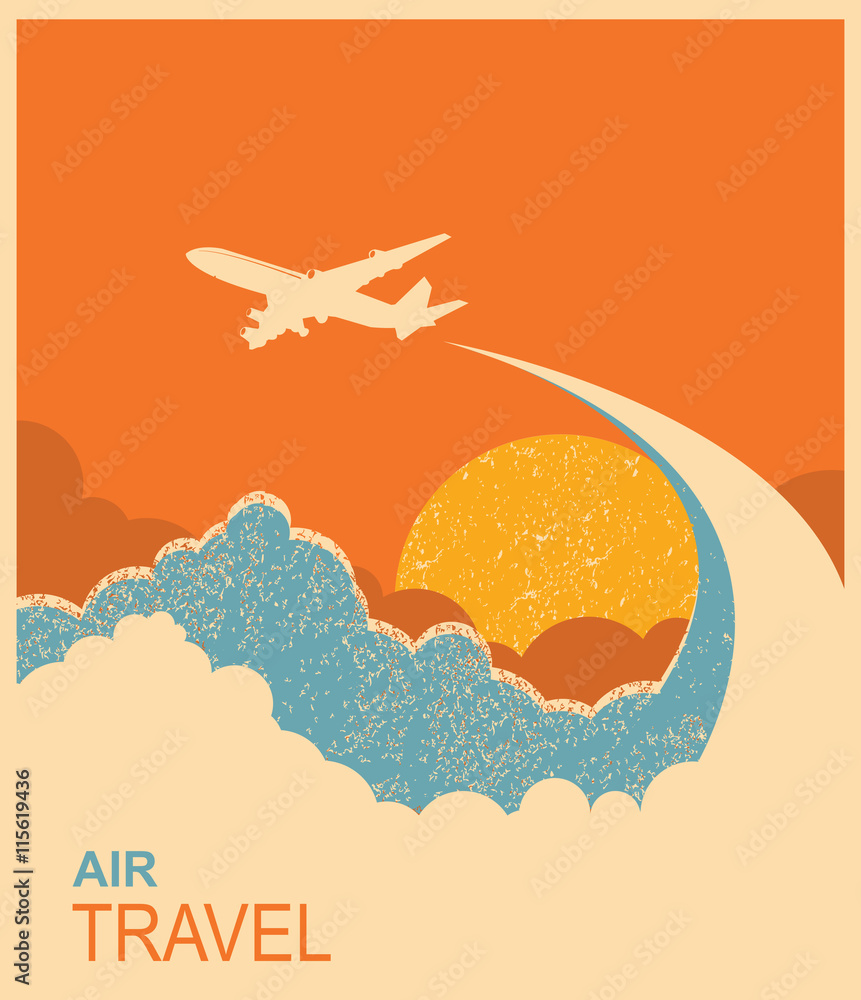 Airplane flying in sky.Vector air travel background Stock Vector ...
