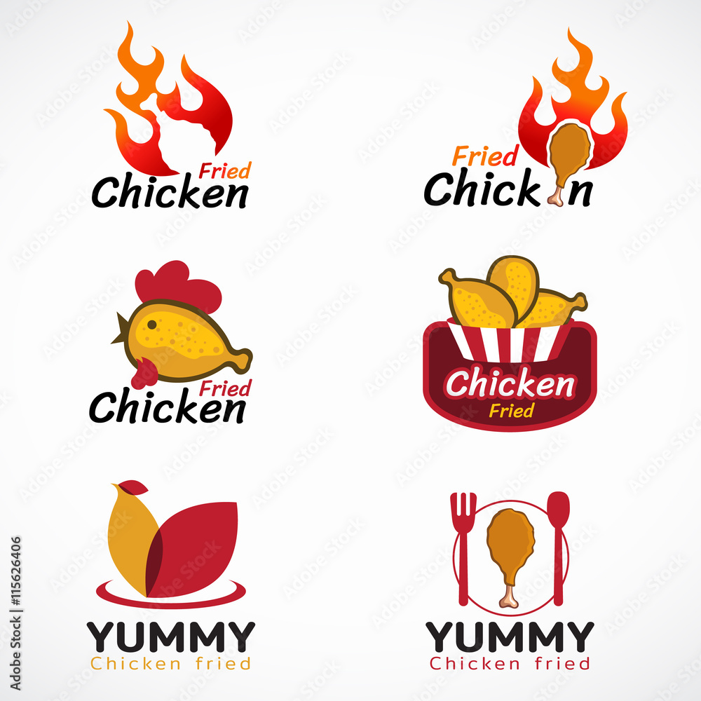 Chicken fried and fire logo vector set design Stock Vector | Adobe Stock