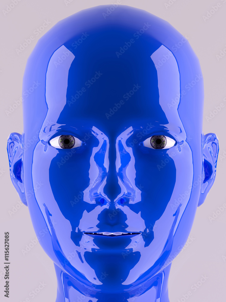 3D Face blue color painted looking to camera Stock 写真 | Adobe Stock