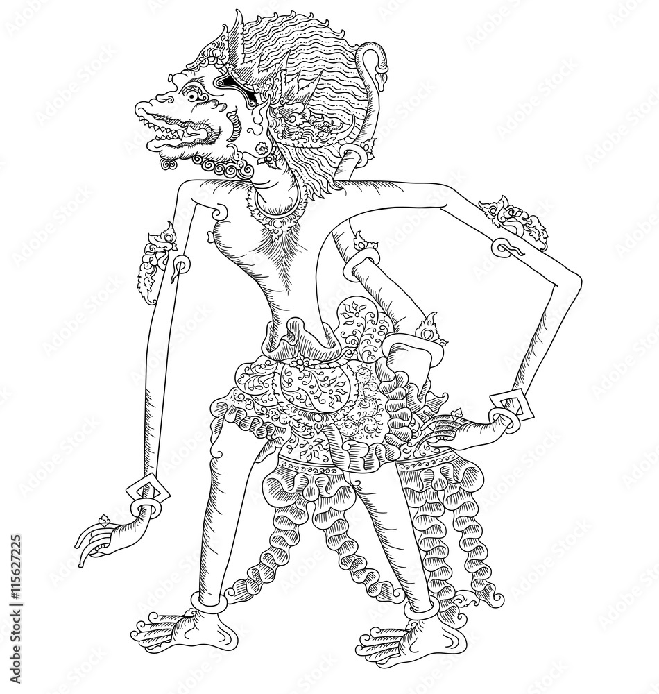 a character of traditional puppet show, wayang kulit from java ...